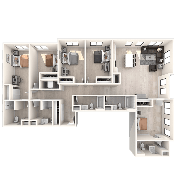 Studio 1-5 Bedroom Student Apartment Floor Plans | Trailside Student Living